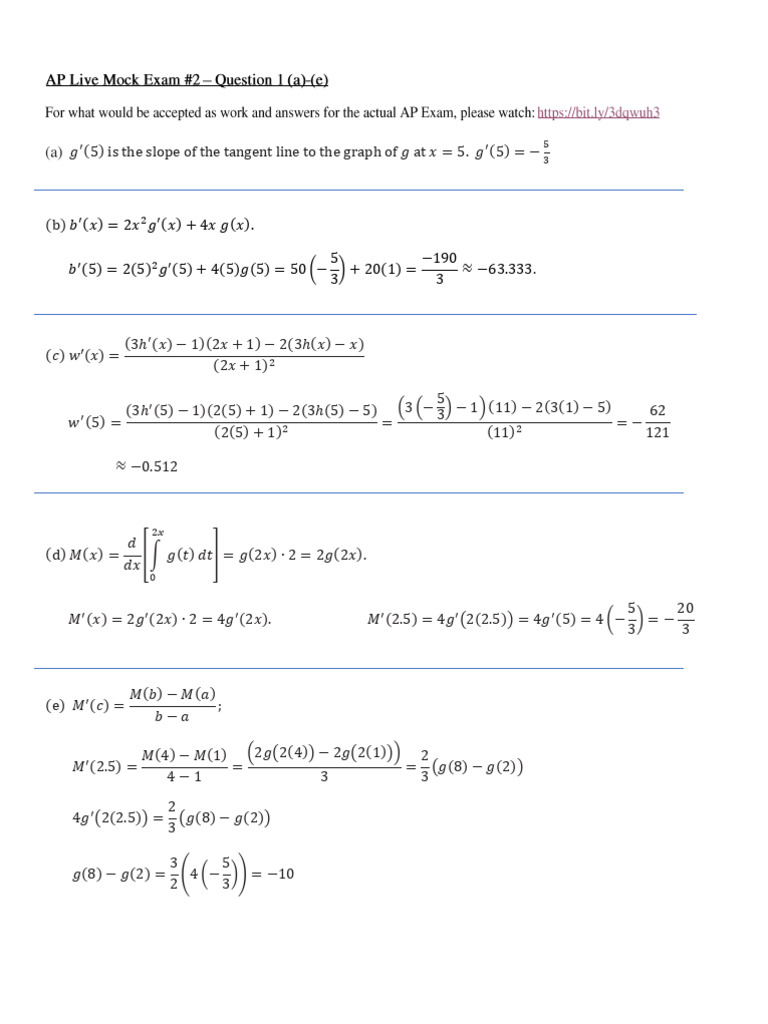 AP 2020 Sample Question AB Solutions | PDF | Mathematical Analysis ...