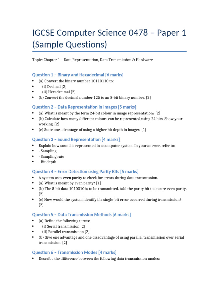 IGCSE CS Paper1 Sample Questions | PDF