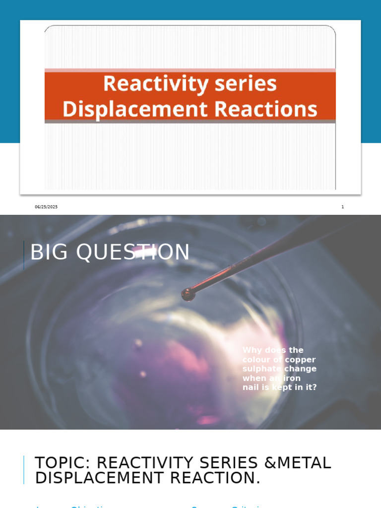 Reactivity Series and Metals Displacement Reactions | PDF | Chemical ...