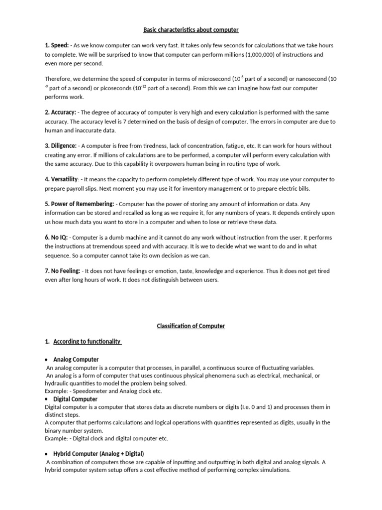 Characterstics Classification and Block Diagram of Computer | PDF ...
