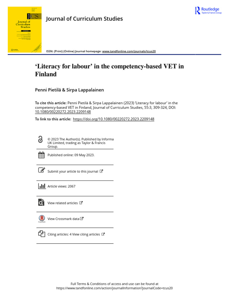 Literacy For Labour in The Competency-Based VET in Finland | PDF ...