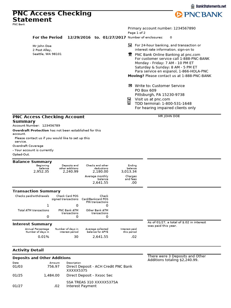 PNC Bank Statement BankStatements.net - 副本 | PDF | Banks | Pnc Financial Services