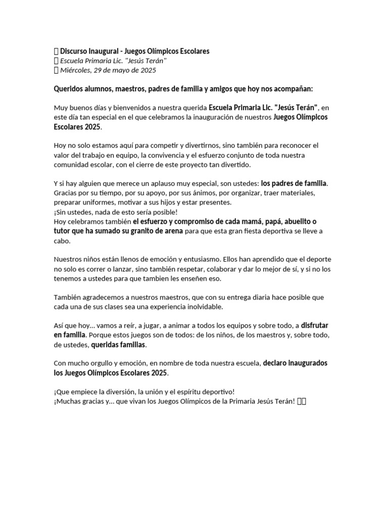 ? Discurso Inaugural | PDF