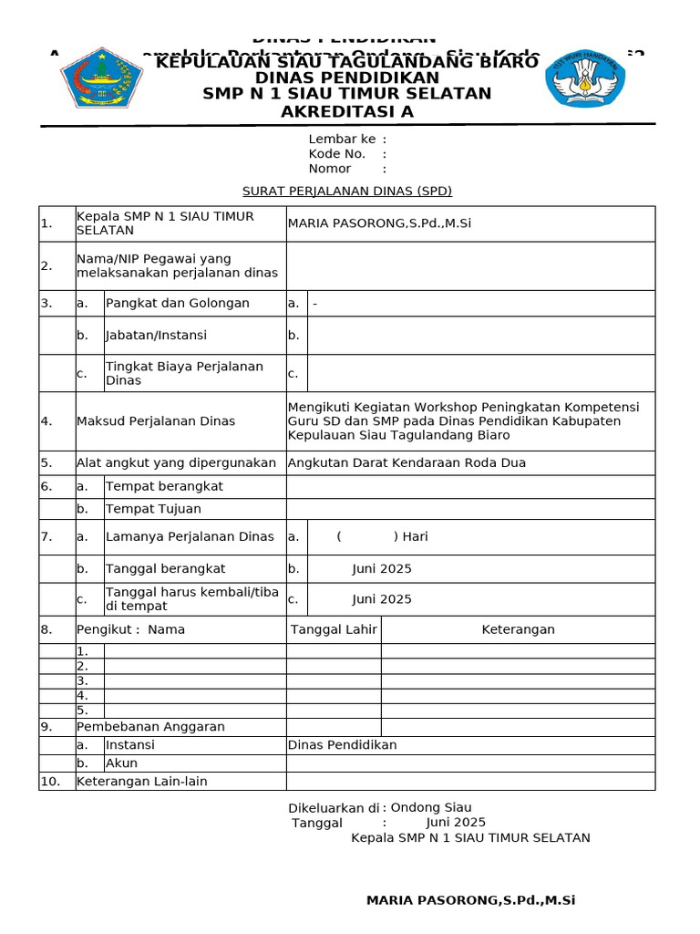 SPPD Peserta Depan | PDF