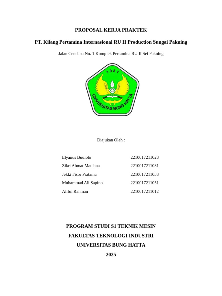 Proposal Kerja Praktek di Pertamina | PDF