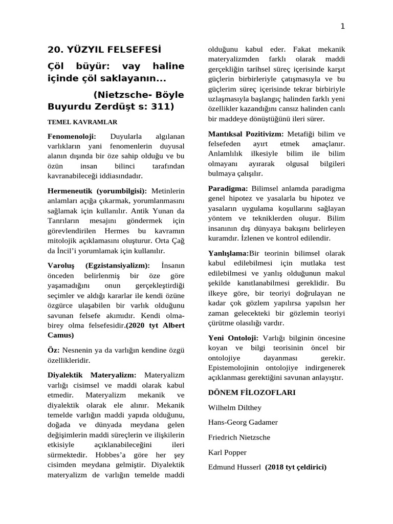 20 YÜZYIL Felsefesi | PDF
