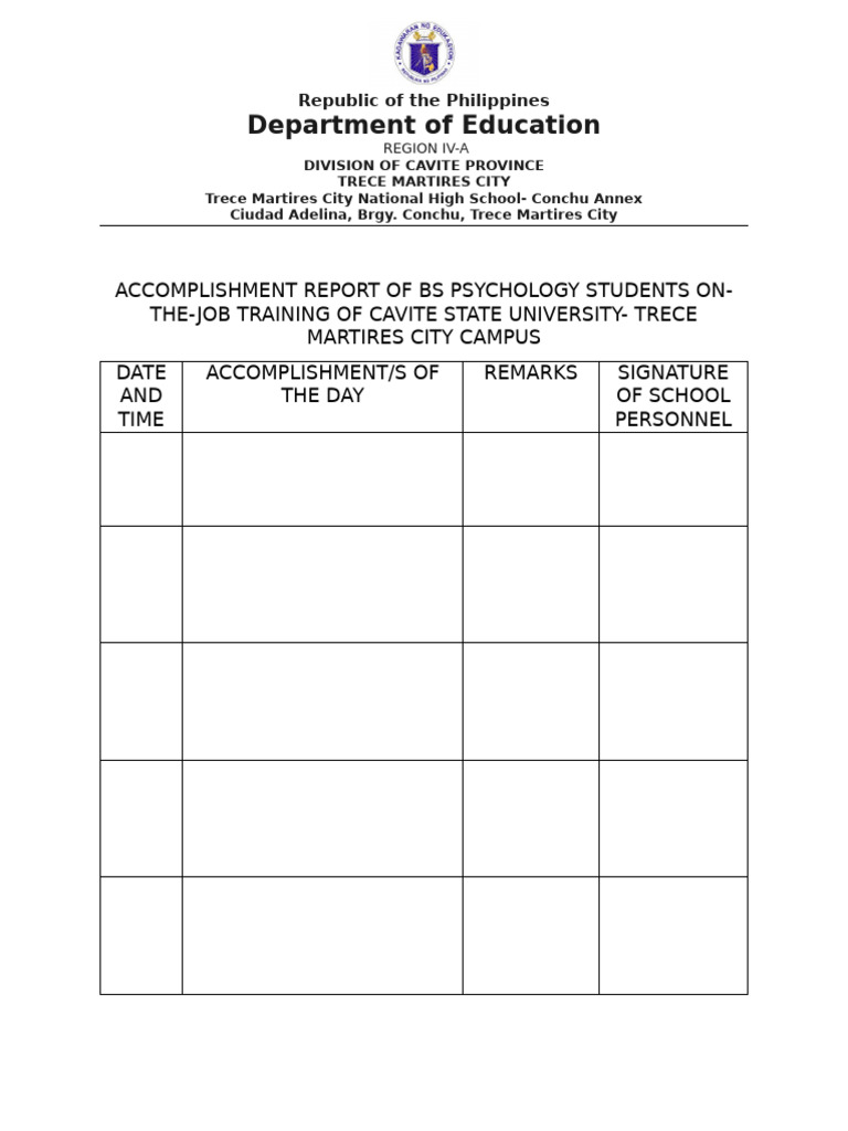 Accomplishment Report of OJT | PDF