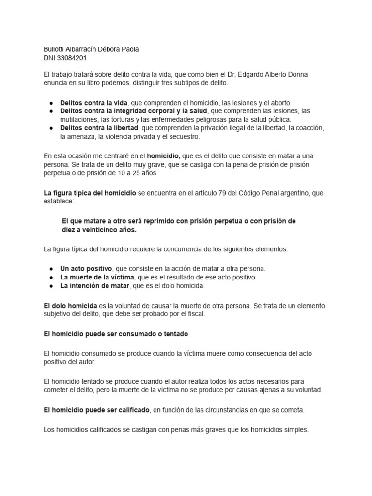 Resumen de Delito Contra La Persona de Donna Con Un Fallo de Ejemplo ...