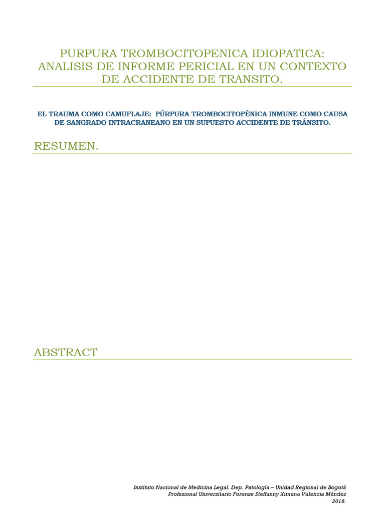 Purpura Trombocitopenica Idiopatica: Analisis de Informe Pericial en Un ...