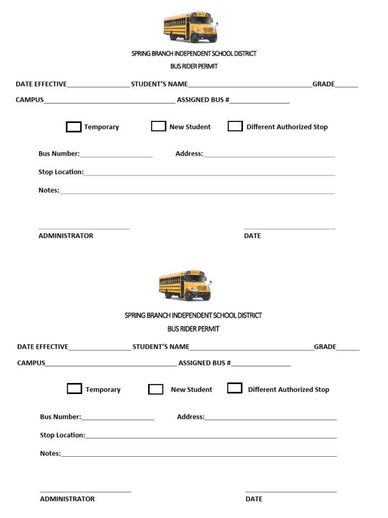 Spring Branch ISD Bus Rider Permit | PDF