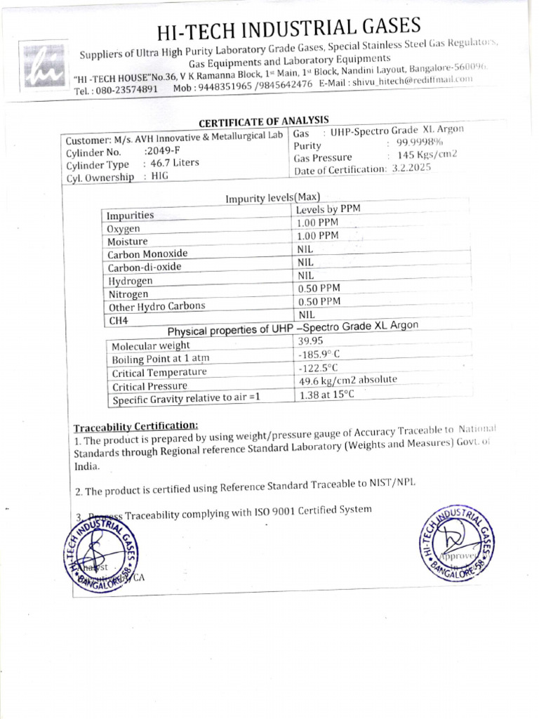 Purity Certificate | PDF