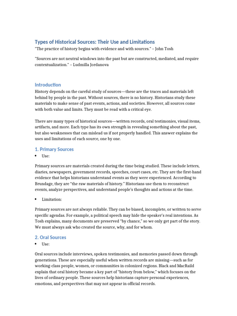 Types of Historical Sources With Marwick Integrated | PDF | Oral ...