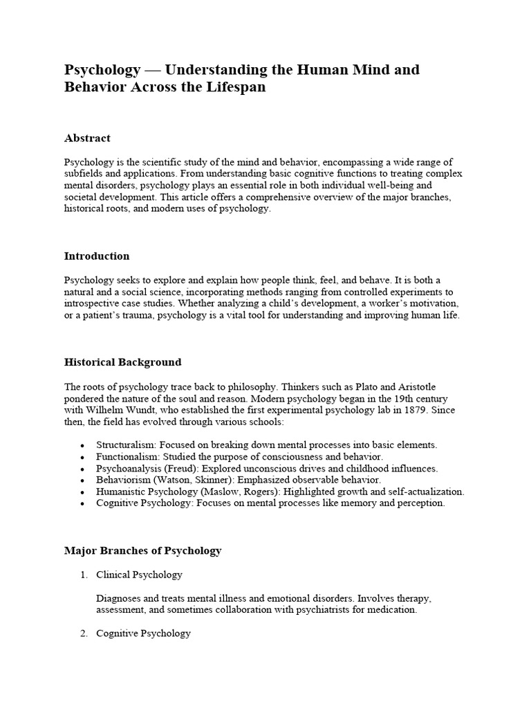 Psychology - Understanding The Human Mind and Behavior Across The ...