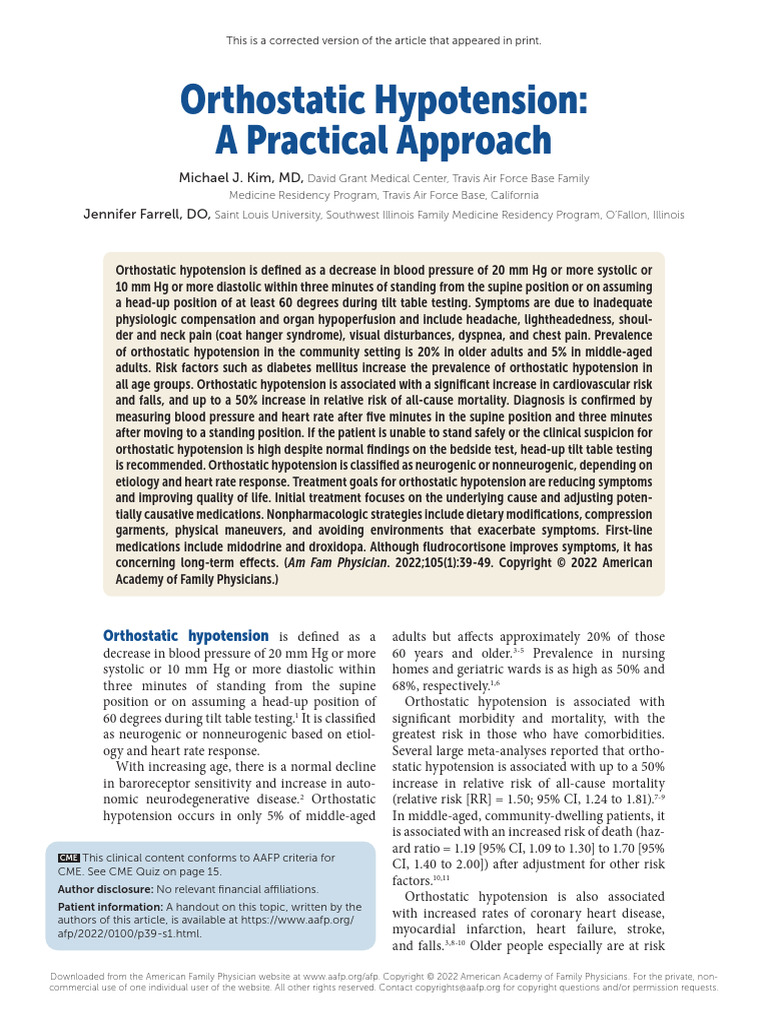 Orthostatic Hypotension | PDF | Blood Pressure | Medicine