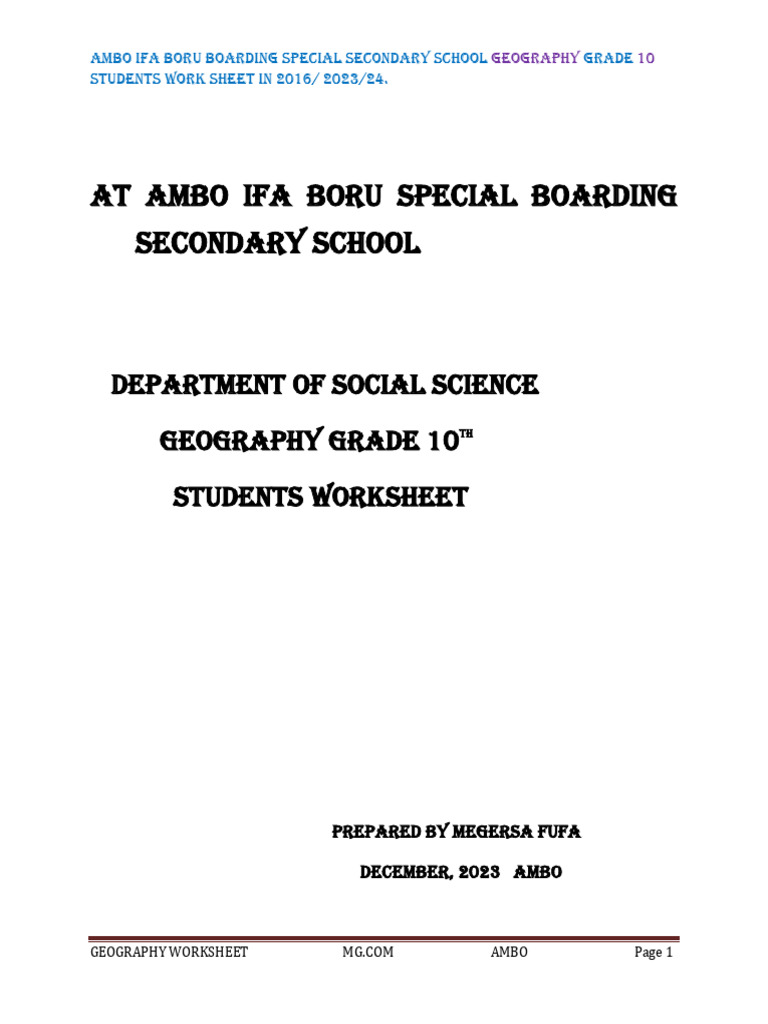 Geo - G 10th Worksheet 2016-2 | PDF | Climate | Tropics
