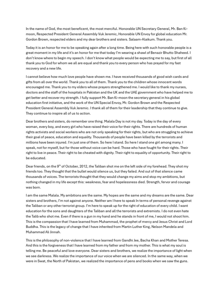 Malala Yousafzai's UN Speech 2013 | PDF | Malala Yousafzai