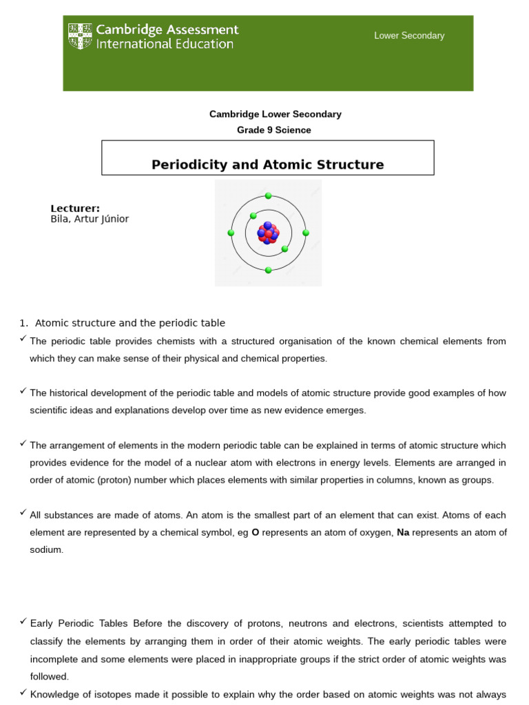 Periodic Table, Atomic Structure and Properties of The Elements - 125628 | PDF | Atoms ...