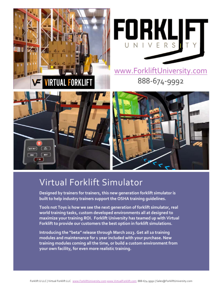 ForkU Virtual Forklift Simulator Brochure Only | PDF | Virtual Reality | Simulation