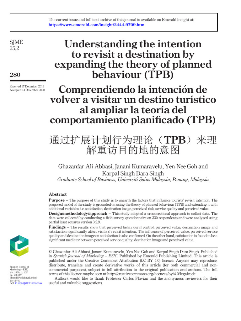Tourist Revisit Intentions and TPB Factors | PDF | Survey Methodology ...