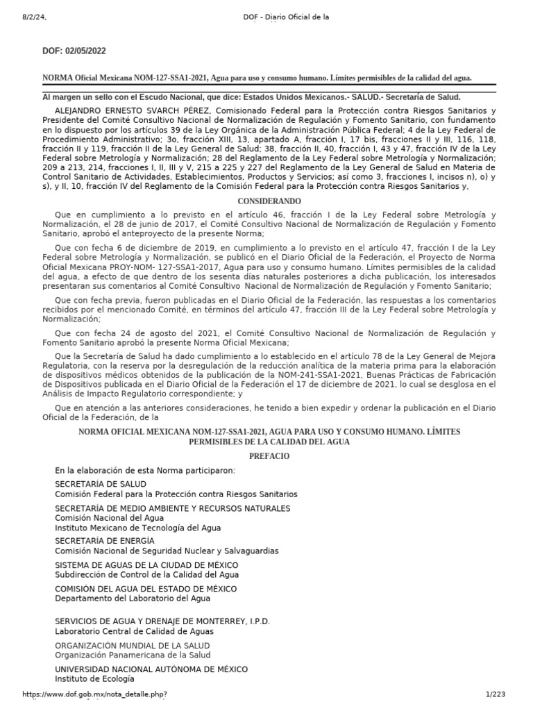 Nom 127 | PDF | Agua | Agua potable