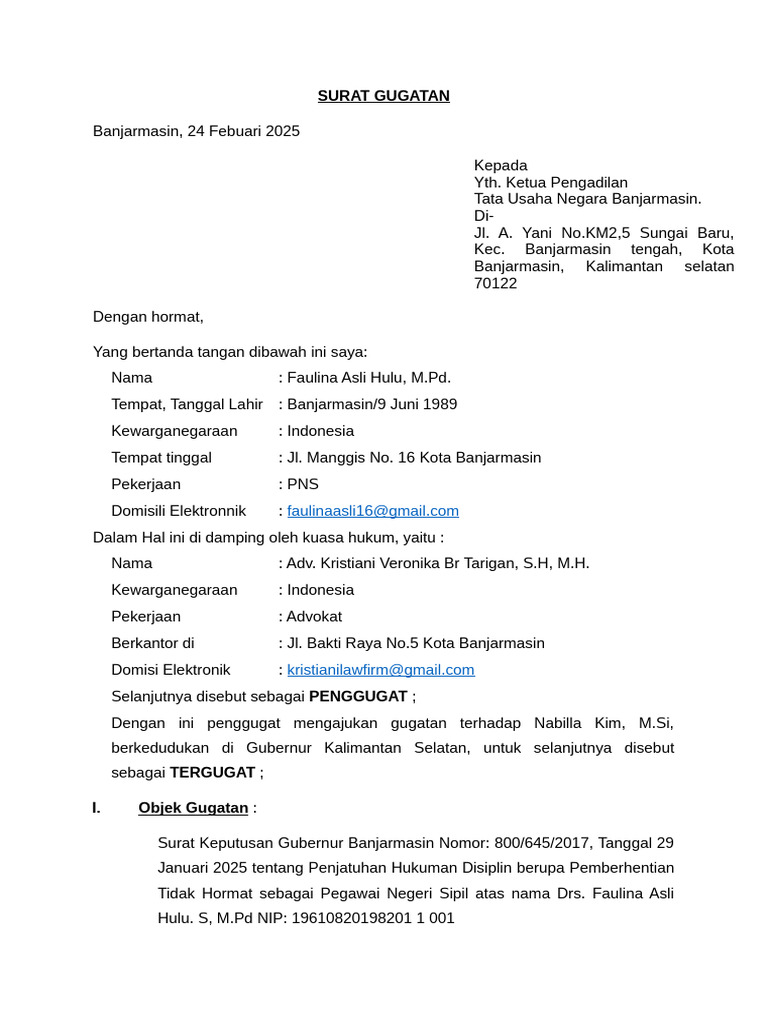 Contoh Surat Gugatan Ptun | PDF