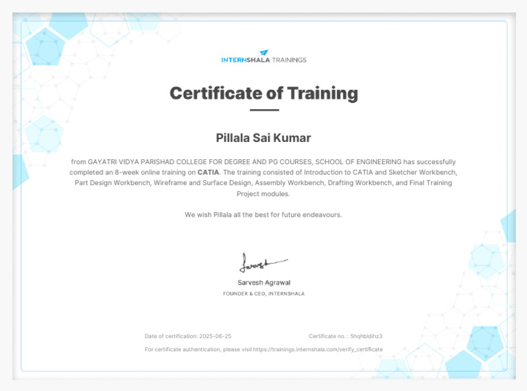 CATIA Training - Certificate of Completion | PDF