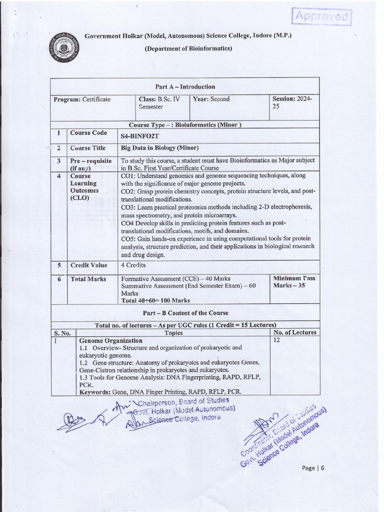 BSC IV Sem Syllabus Minor Bioinformatics 2024-2025 | PDF