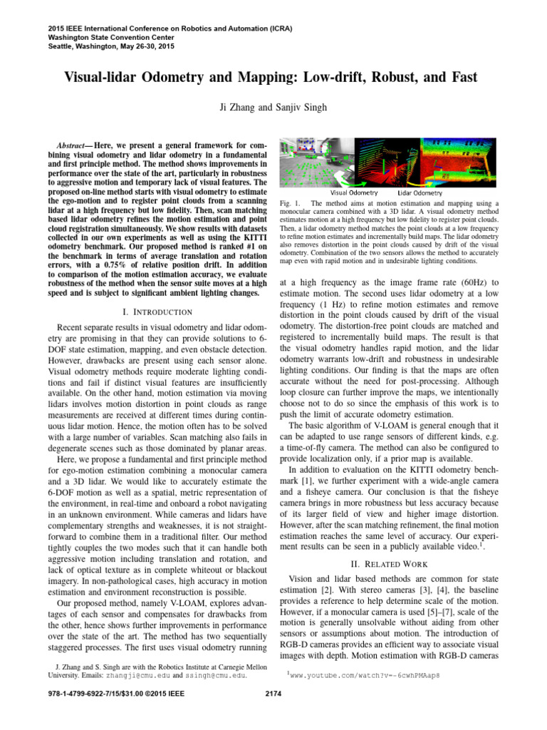 Visual-Lidar Odometry and Mapping: Low-Drift, Robust, and Fast | PDF | Lidar