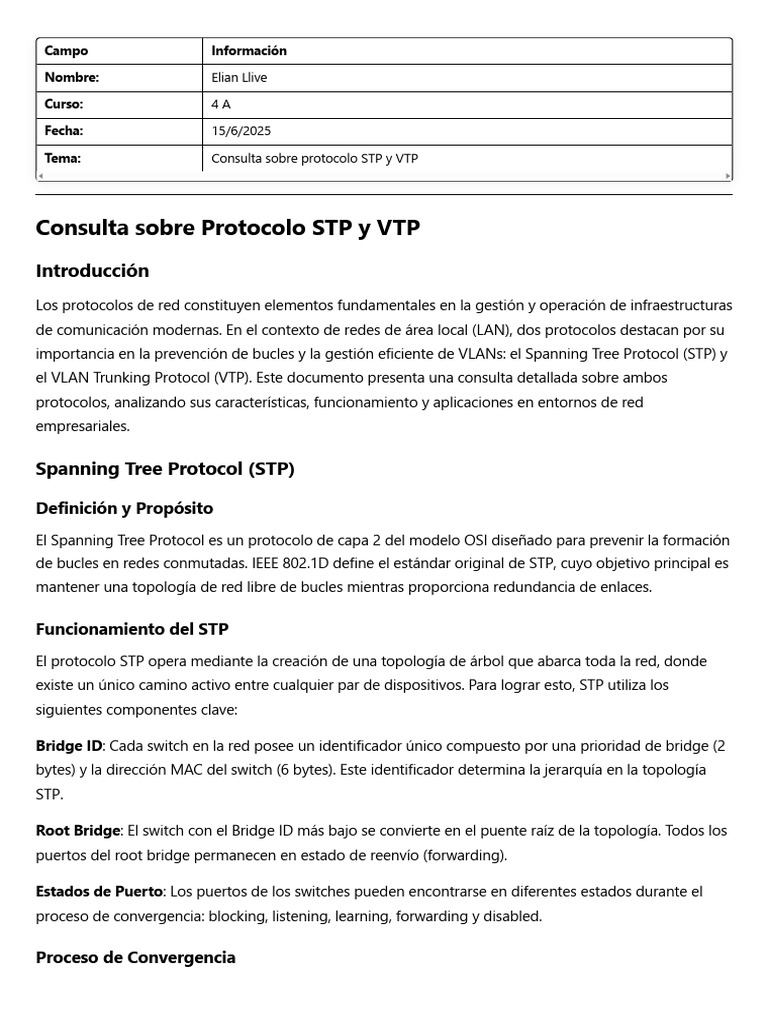 Protocolo STP y VTP en Redes LAN | PDF | Transmisión de datos ...