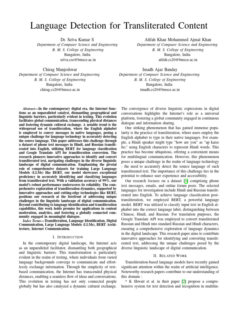 Language Detection in Transliterated Text | PDF | Communication ...