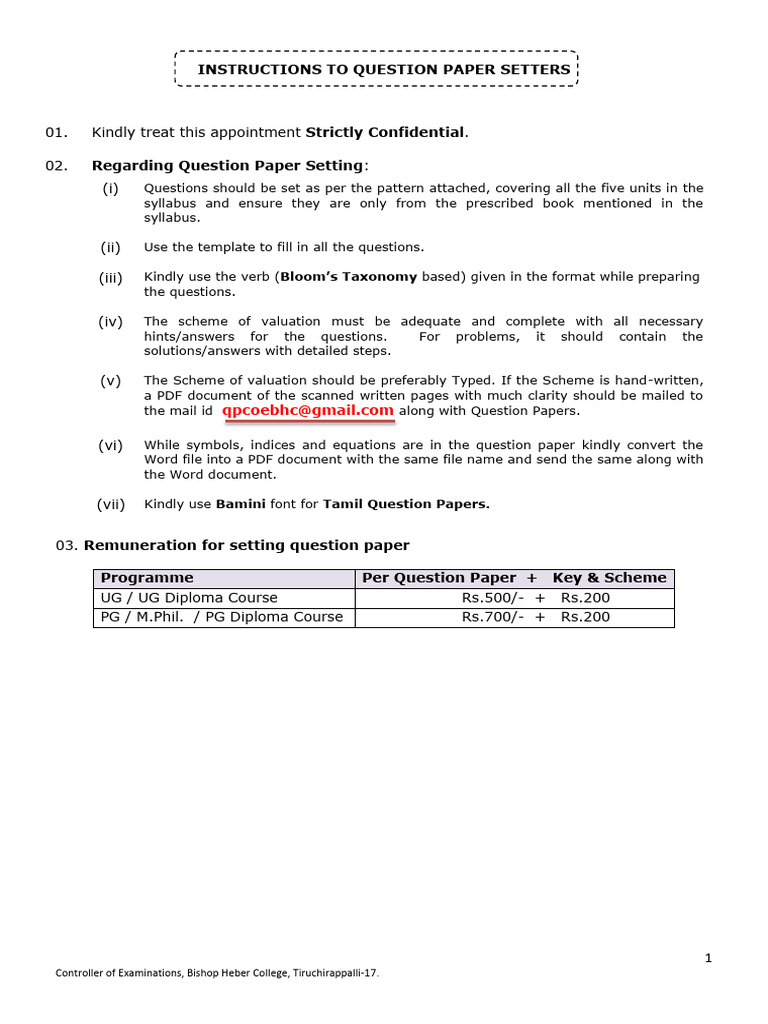 Guidelines for Question Paper Setters | PDF