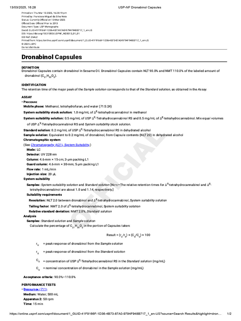 USP-NF Dronabinol Capsules | PDF | Chromatography | Laboratory Techniques