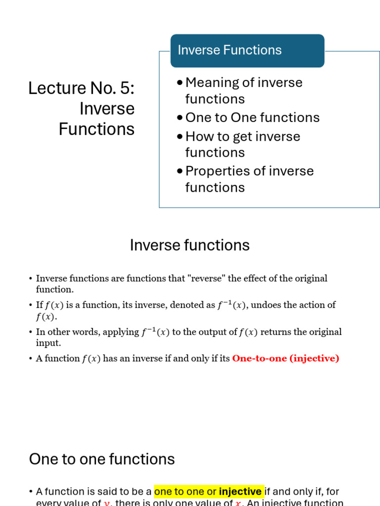 Lecture 5 Inverse Functions 2 | PDF | Function (Mathematics) | Analysis