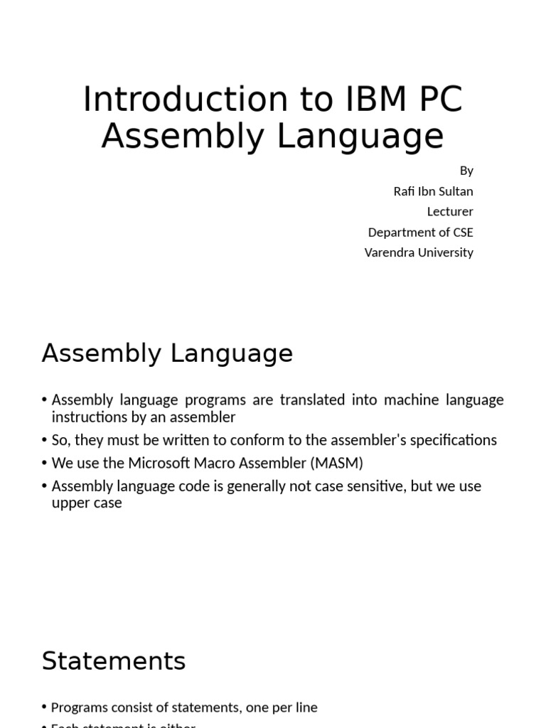 Intro To Assembly Language | PDF | Assembly Language | Computer Programming