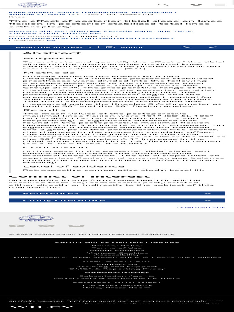 The Effect of Posterior Tibial Slope On Knee Flexion in Posterior ...