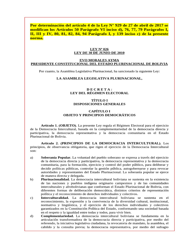 Ley 026 Del Regimen Electoral | PDF | Democracia | Ideologías políticas