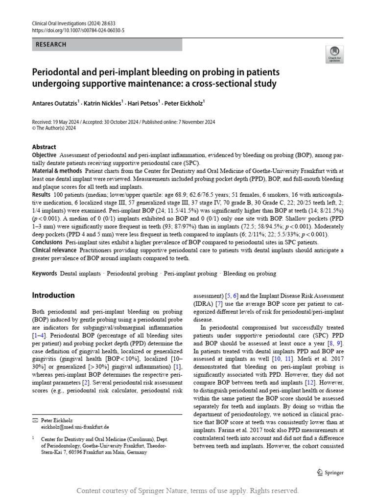 Periodontal and Peri-Implant Bleeding On Probing I | PDF ...
