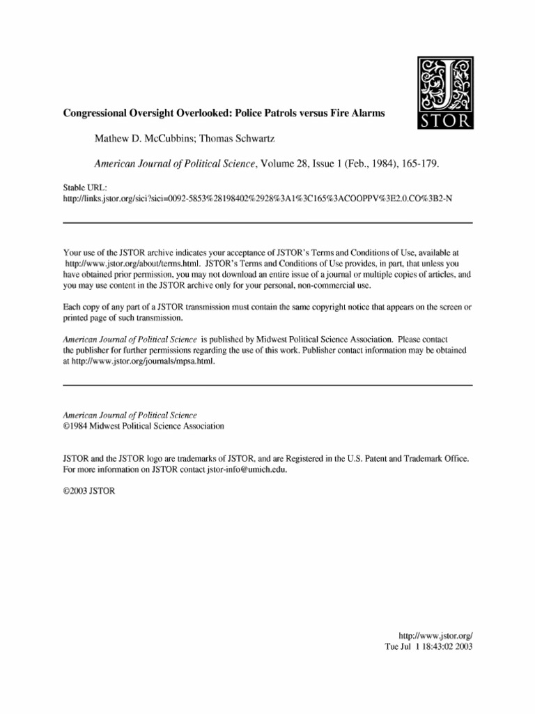 McCubbins Congressional Oversight Overlooked - Police Patrols Versus ...