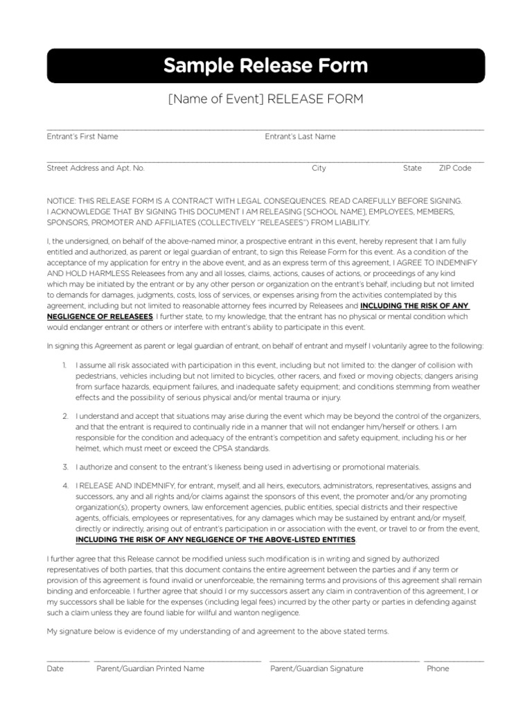 Event Release and Incident Report Form | PDF | Indemnity | Common Law