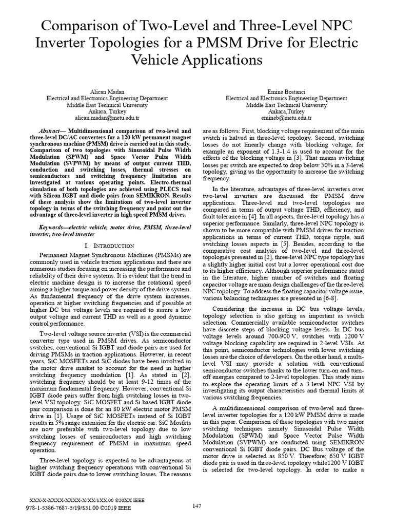 2L vs. 3L NPC Inverters For PMSM EV Drives (2019) | PDF | Power ...
