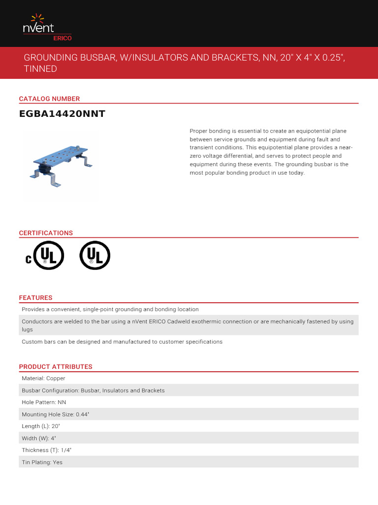 NVent ERICO Grounding Busbar W Insulators and Brackets NN 20 Quot X 4 ...
