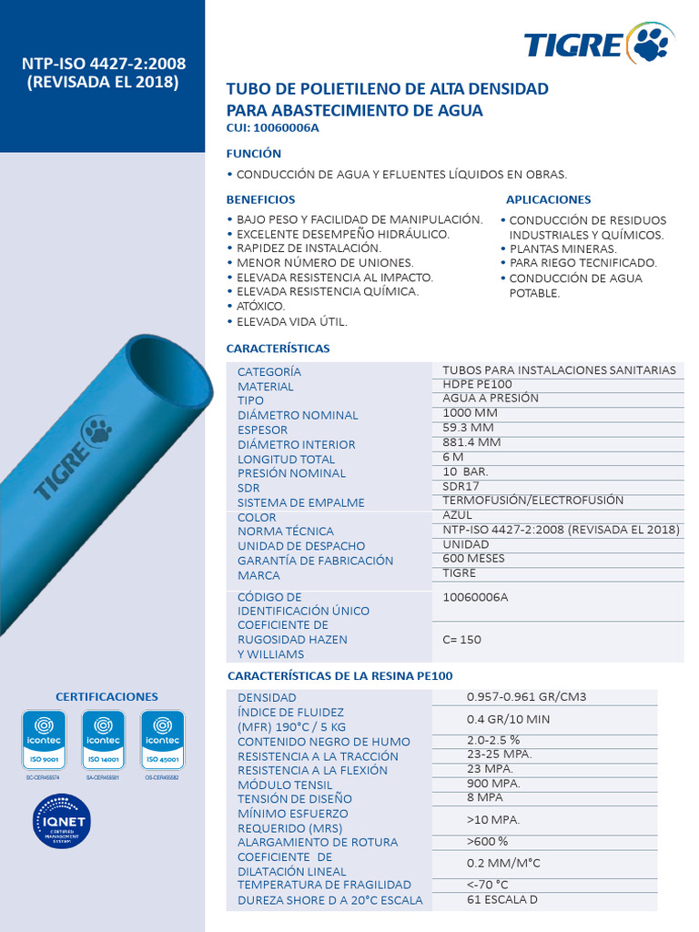 Tubo De Polietileno De Alta Densidad Para Abastecimiento De Agua Pdf