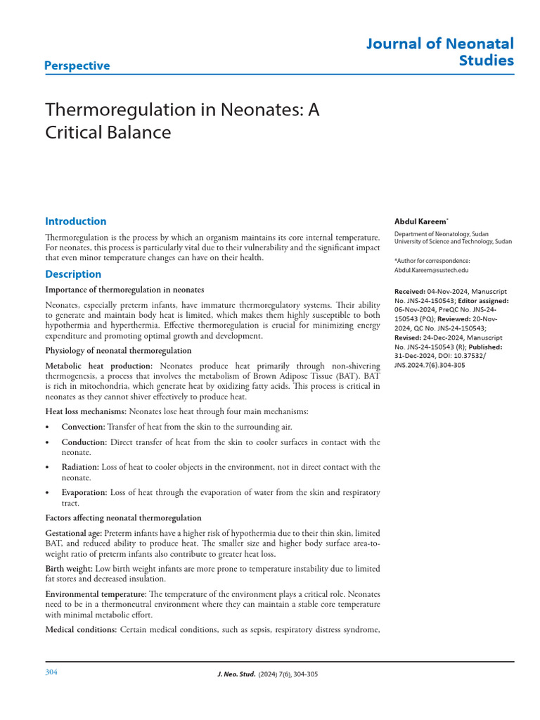 Neonatal Thermoregulation Essentials | PDF | Thermoregulation ...