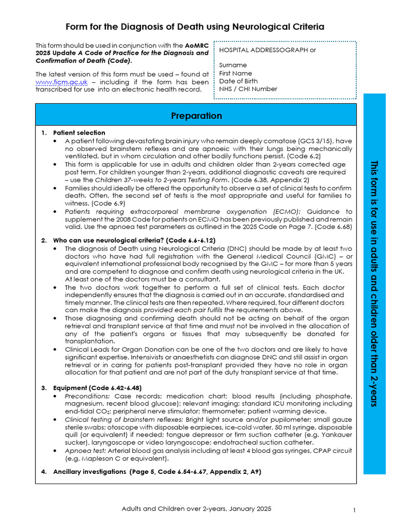 Form For The Diagnosis of DNC - Adults and Children Over 2 Years - January 2025 | PDF | Apnea ...