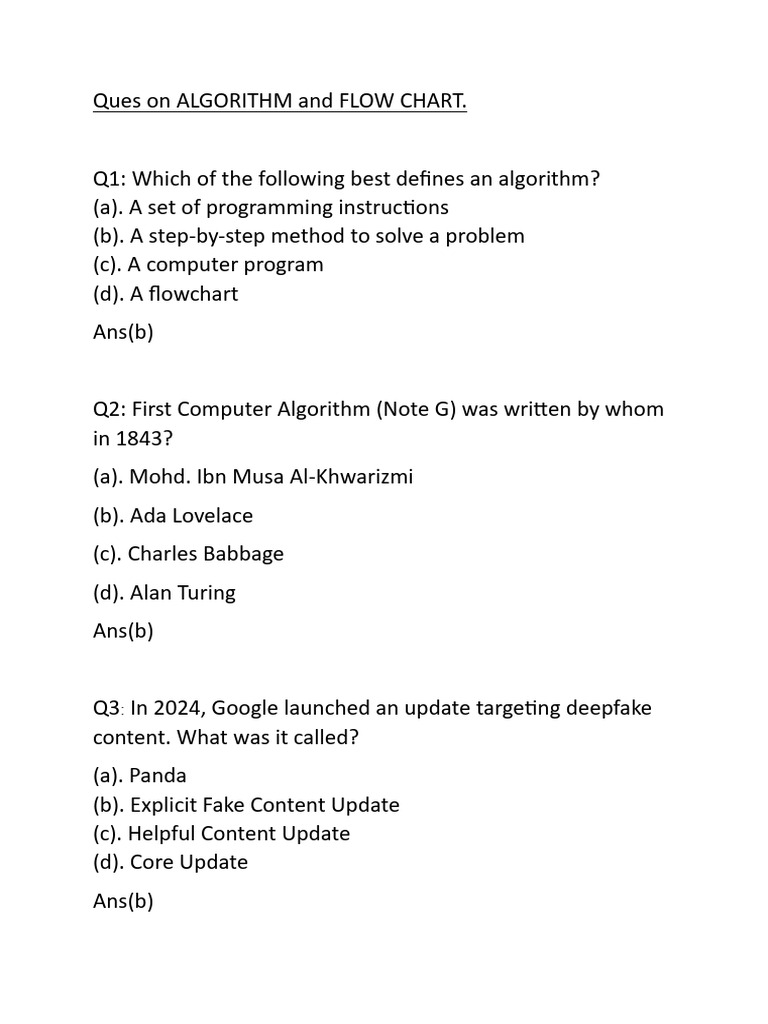4.Ans_ALOGRITHM AND FLOW CHART | PDF | Algorithms | Computer Programming