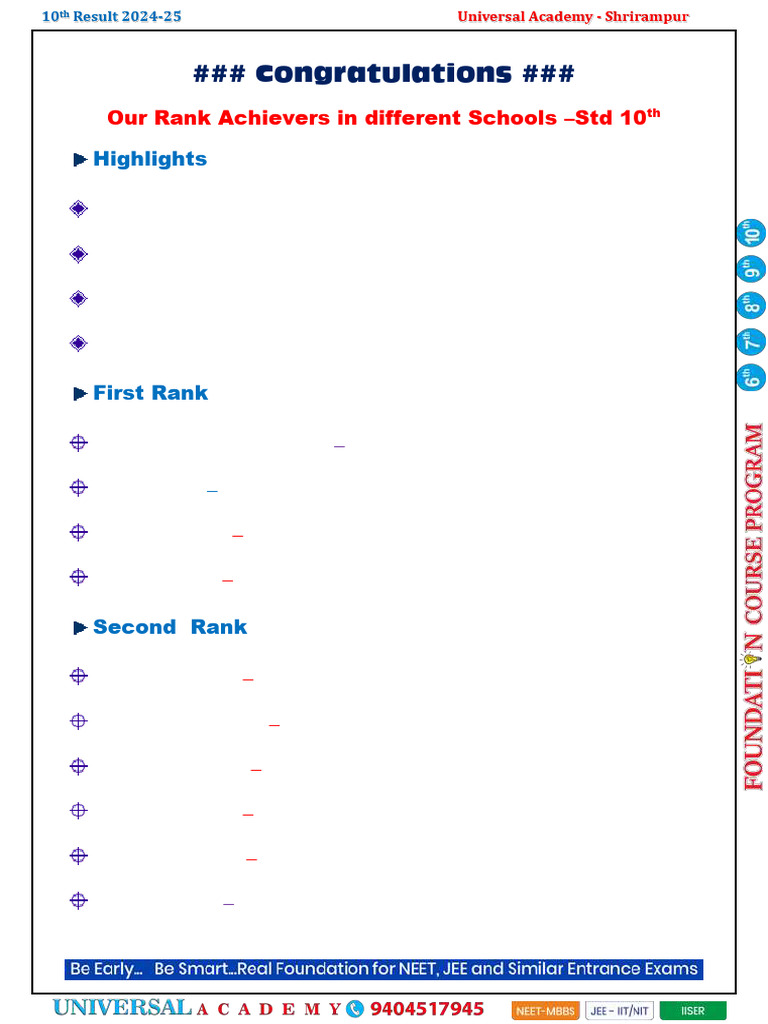 Our Achivers in Different Schools | PDF