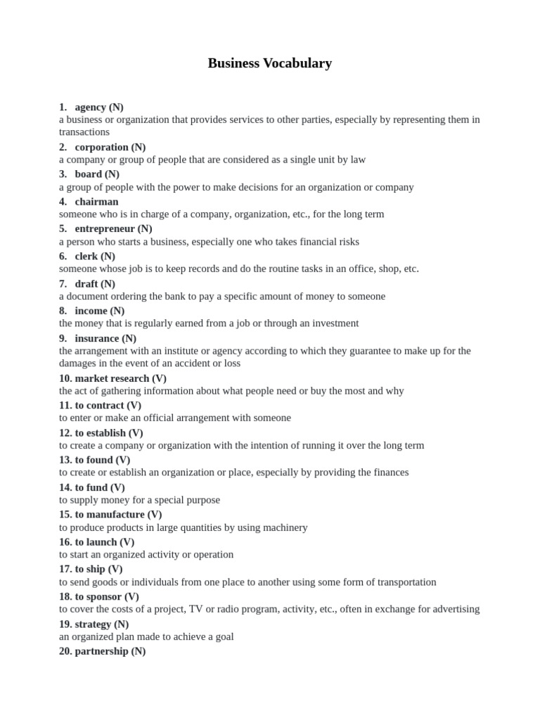 Essential Business Vocabulary Guide | PDF | Cost Of Living | Mortgages