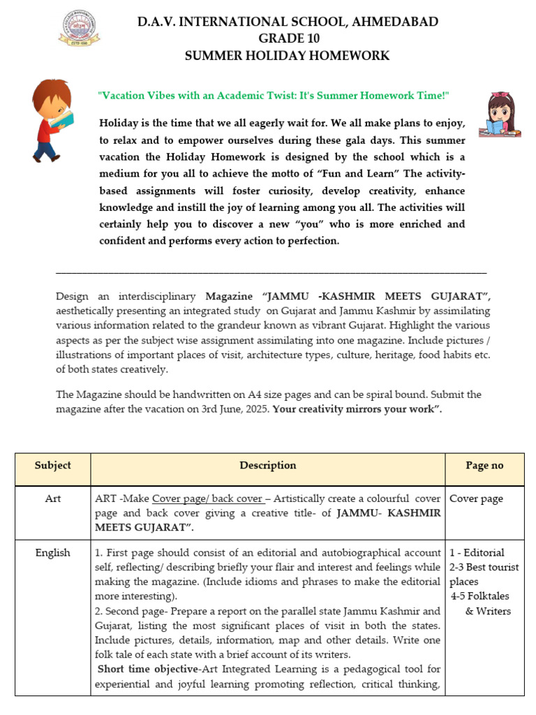 Grade10 (25-26) Summer Holiday Homework | PDF | Geometry | Mathematics