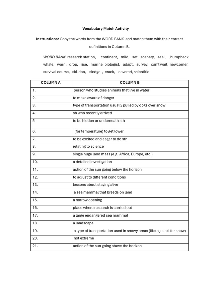 Vocabulary Match Activity Guide | PDF