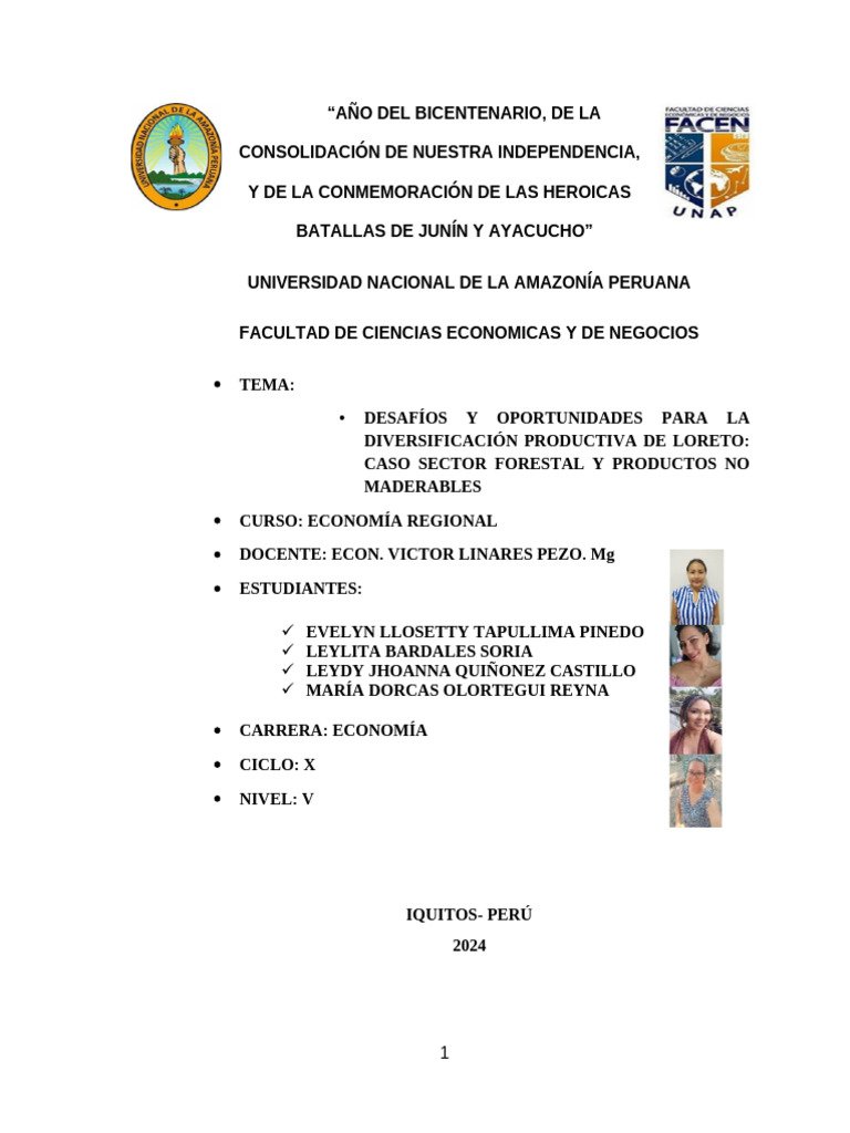 Desafios y Oportunidades para La Diversificación Productiva de Loreto Final | PDF ...